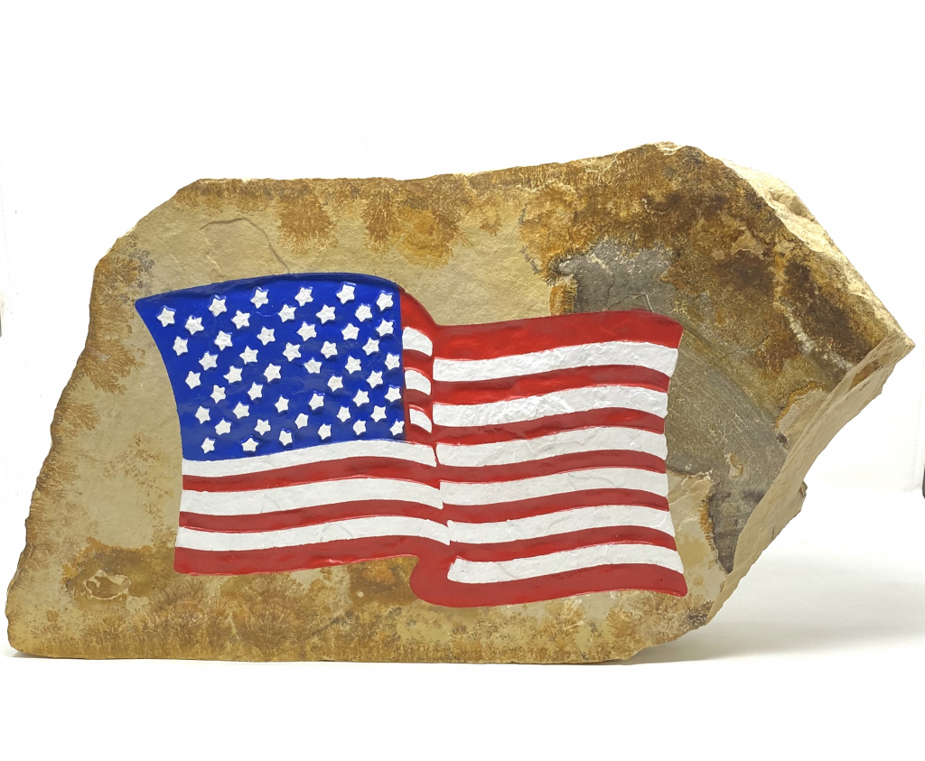 Waving American Flag Engraved Stone – Saint Stone Company