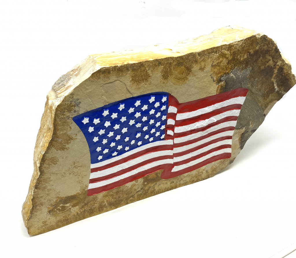 Waving American Flag Engraved Stone – Saint Stone Company