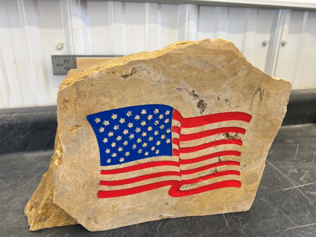 Waving American Flag Engraved Stone Without White – Saint Stone Company