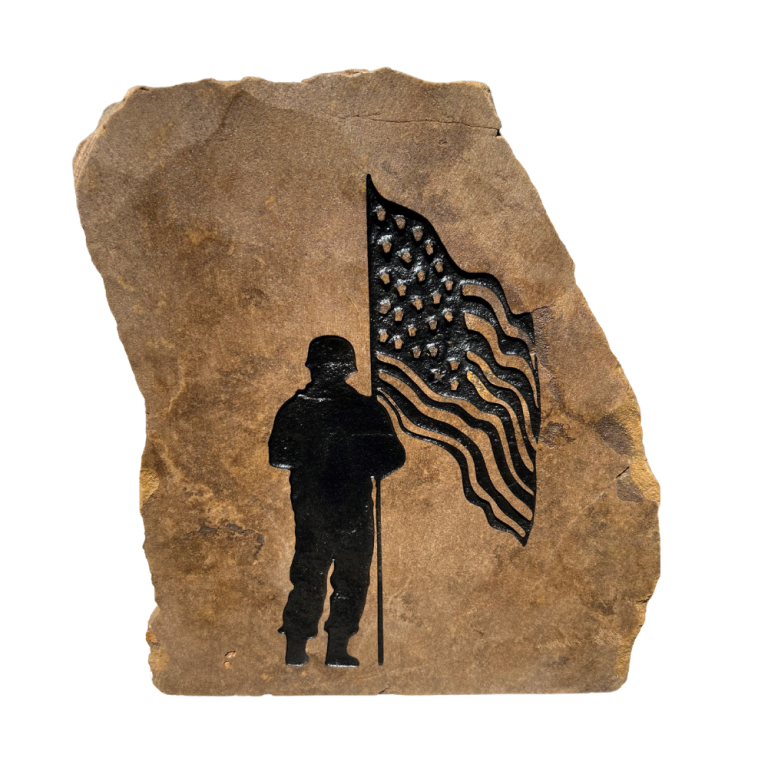Soldier With American Flag Engraved Stone – Saint Stone Company